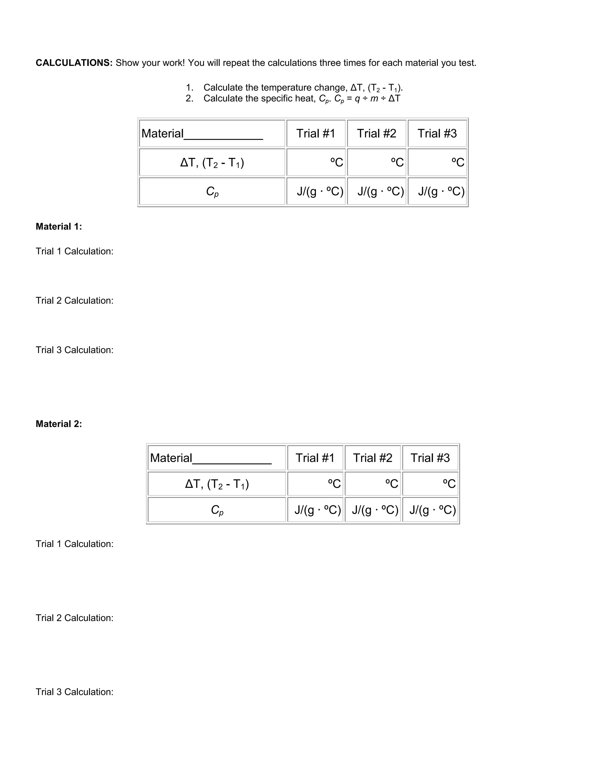 Virtual specific heat lab | DOCX