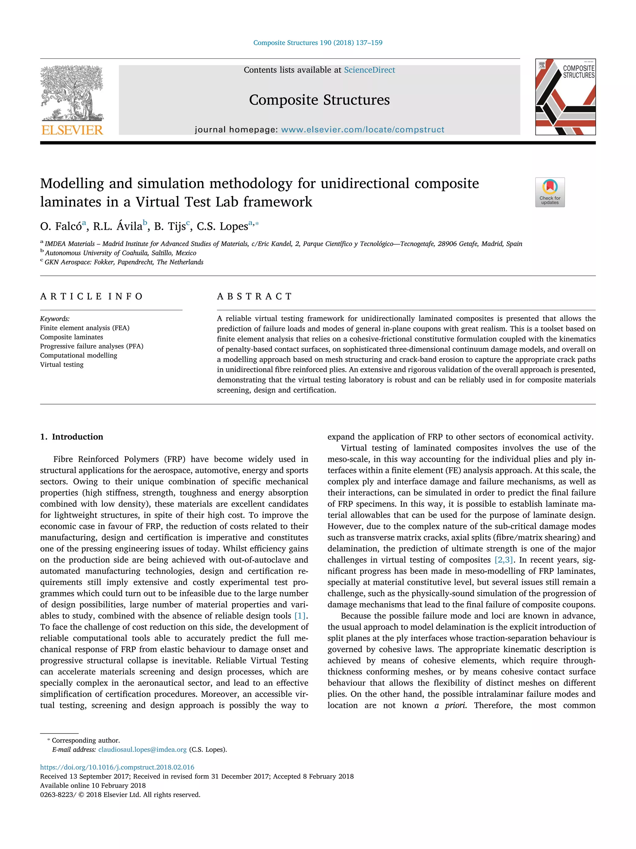 Modelling And Simulation Methodology For Unidirectional Composite Laminates In A Virtual Test