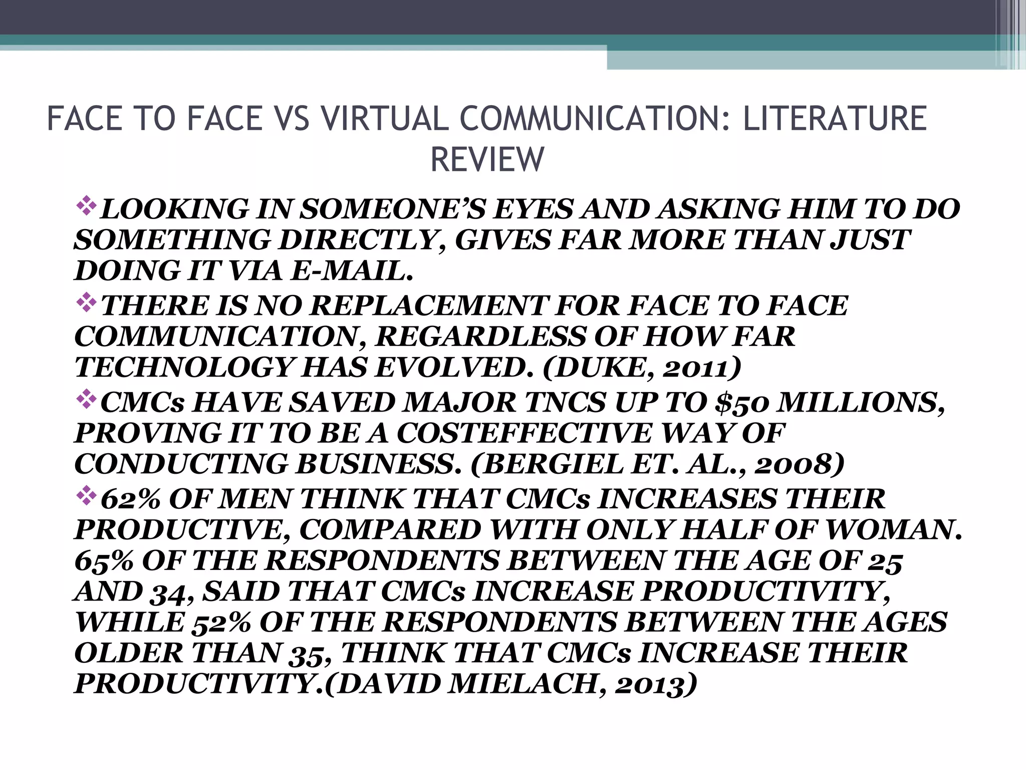 Virtual vs face to face communication workers perspective | PPT | Free Download