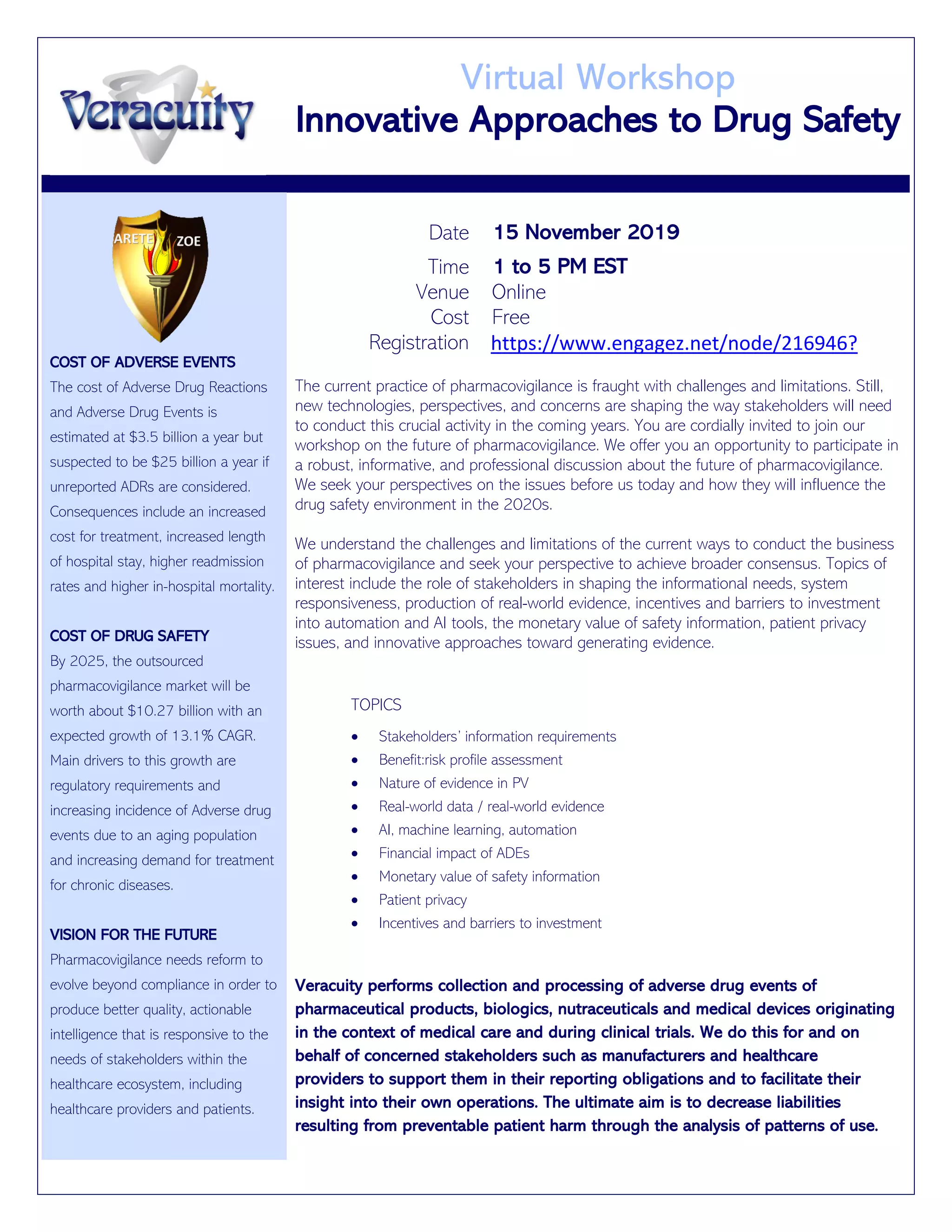 Virtual Workshop Innovative Approaches to Drug Safety 2019 | PDF