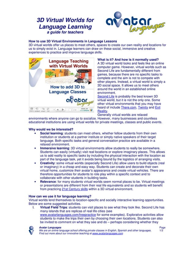 3D Virtual Worlds for Language Learning | PDF