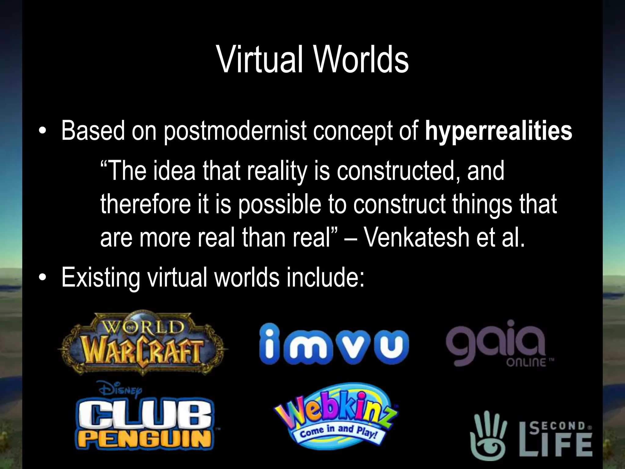 Virtual worlds & second life presentation slideshare | PPTX
