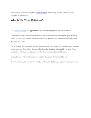 Virtue definition | PDF | Christianity | Religion & Spirituality