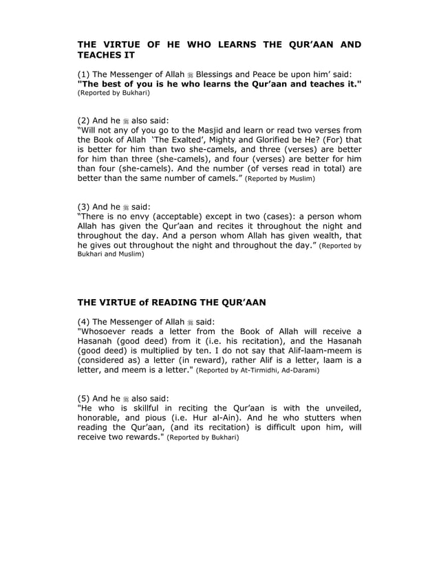 Virtues of the Quran | PDF | Islam | Religion & Spirituality