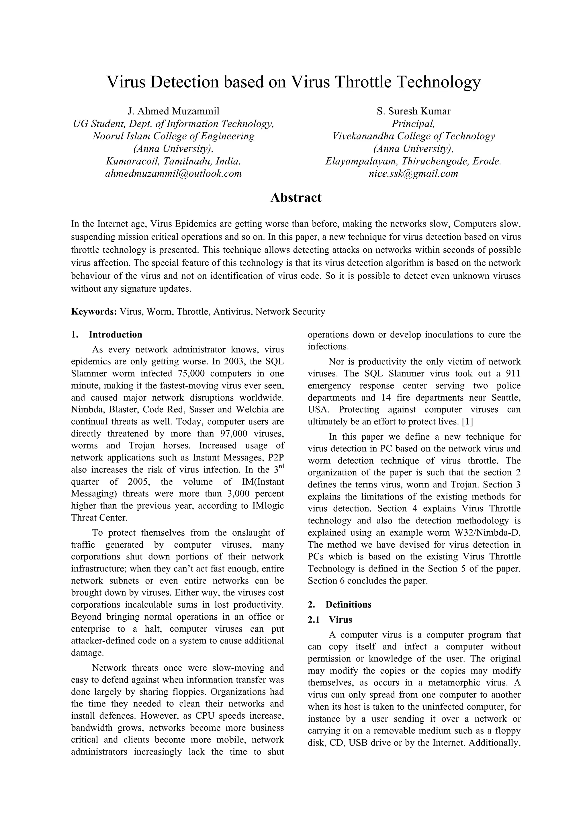 Virus detection based on virus throttle technology | PDF | Antivirus Software | Computer ...