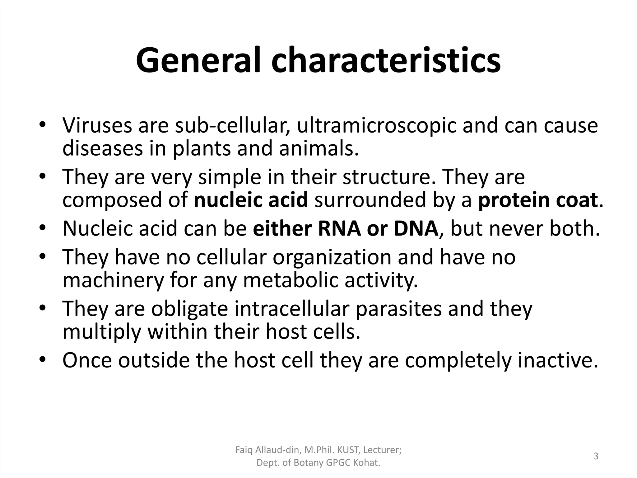 Viruses general characteristics and structure | PDF