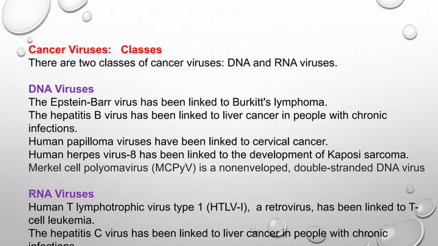 Viruses and cancer | PPTX | Infectious Diseases | Diseases and Conditions