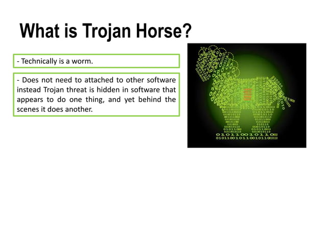 Viruses, worms, and trojan horses | PPTX | Operating Systems | Computer Software and Applications