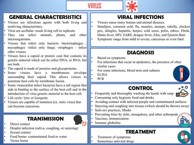 Virus- characteristics and viral infections infograph | PPT