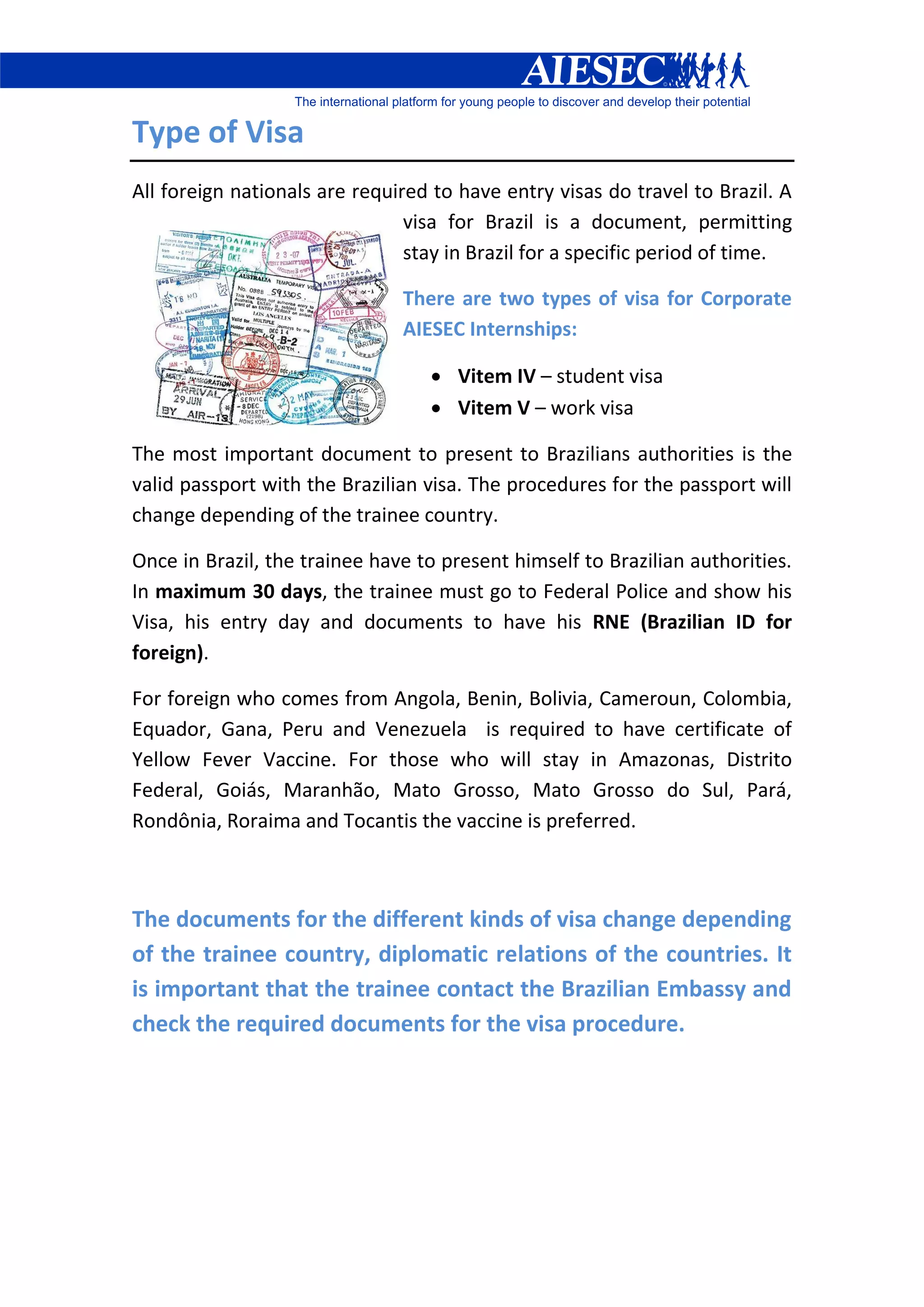 Visa booklet - AIESEC IN BRAZIL | PDF