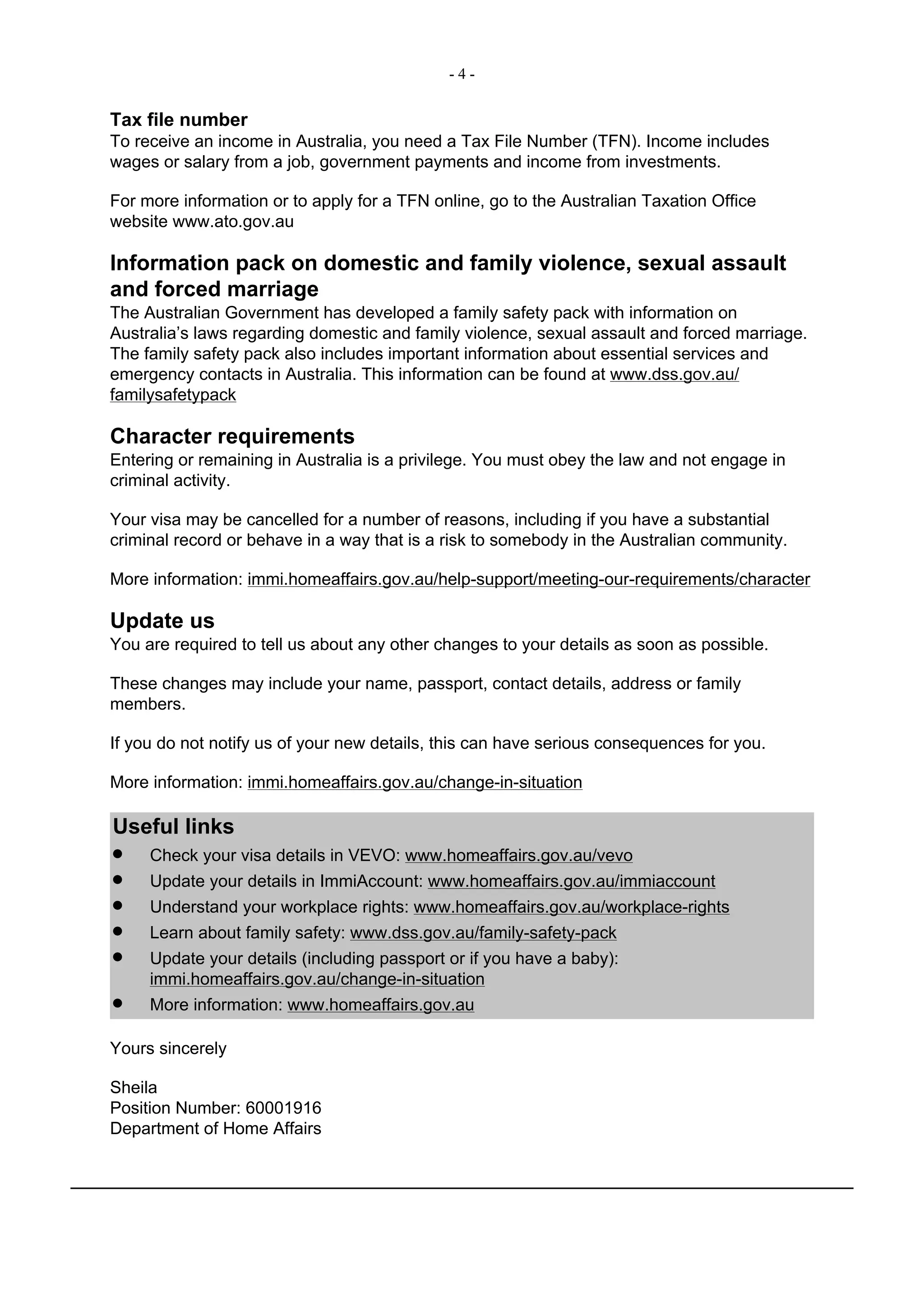 Australia Visa grant letter | PDF