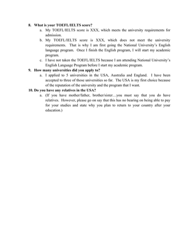 Visa Interview Sample Questions | PDF