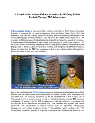 N Chandrababu Naidu's Visionary Leadership: Unifying Andhra Pradesh Through TDP Achievement | PDF