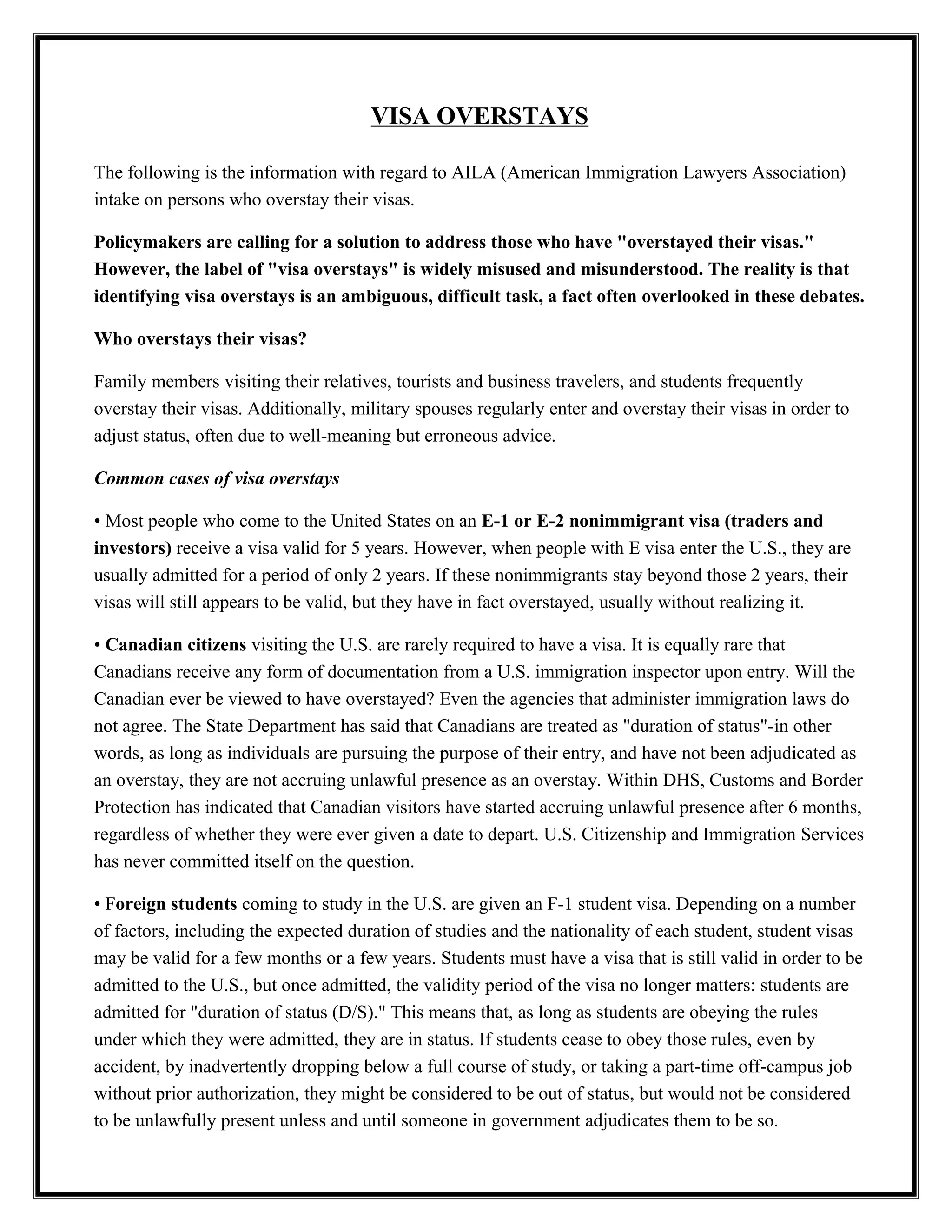 Visa overstays | DOC