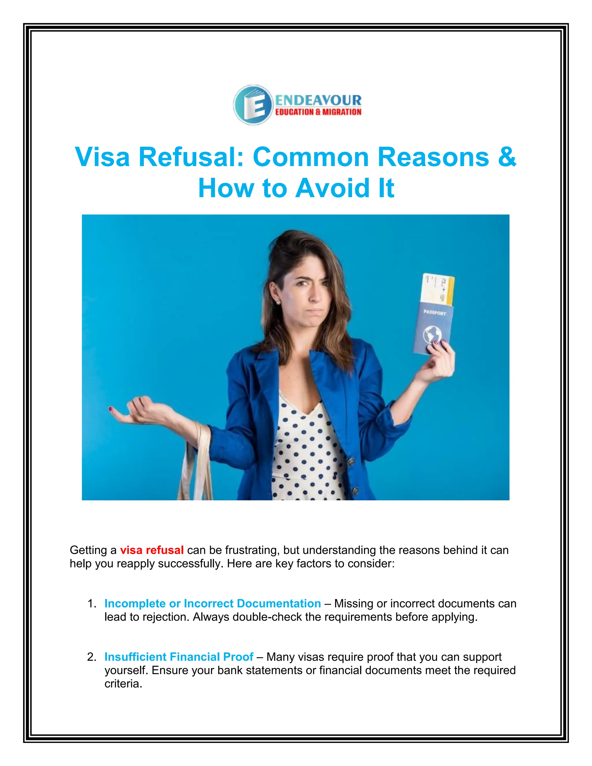 Visa Refusal: Common Reasons & How to Avoid It | PDF