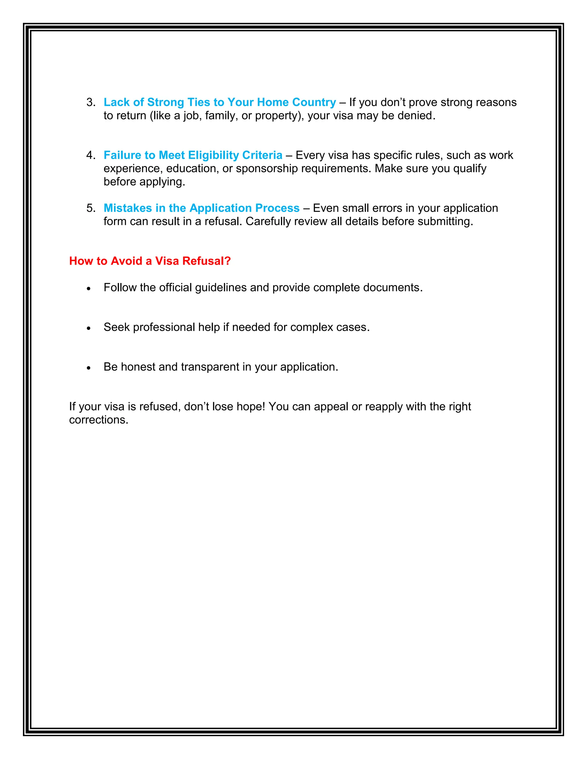 Visa Refusal: Common Reasons & How to Avoid It | PDF