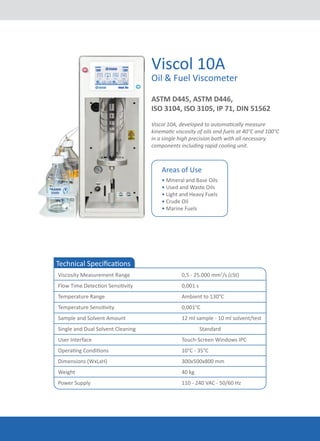 Viscol 10 presentation Fully Automatic Kinematic Viscometer | PDF