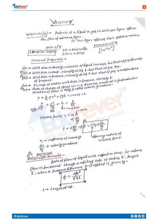 Viscosity 1 - Physics Handwritten Notes | PDF