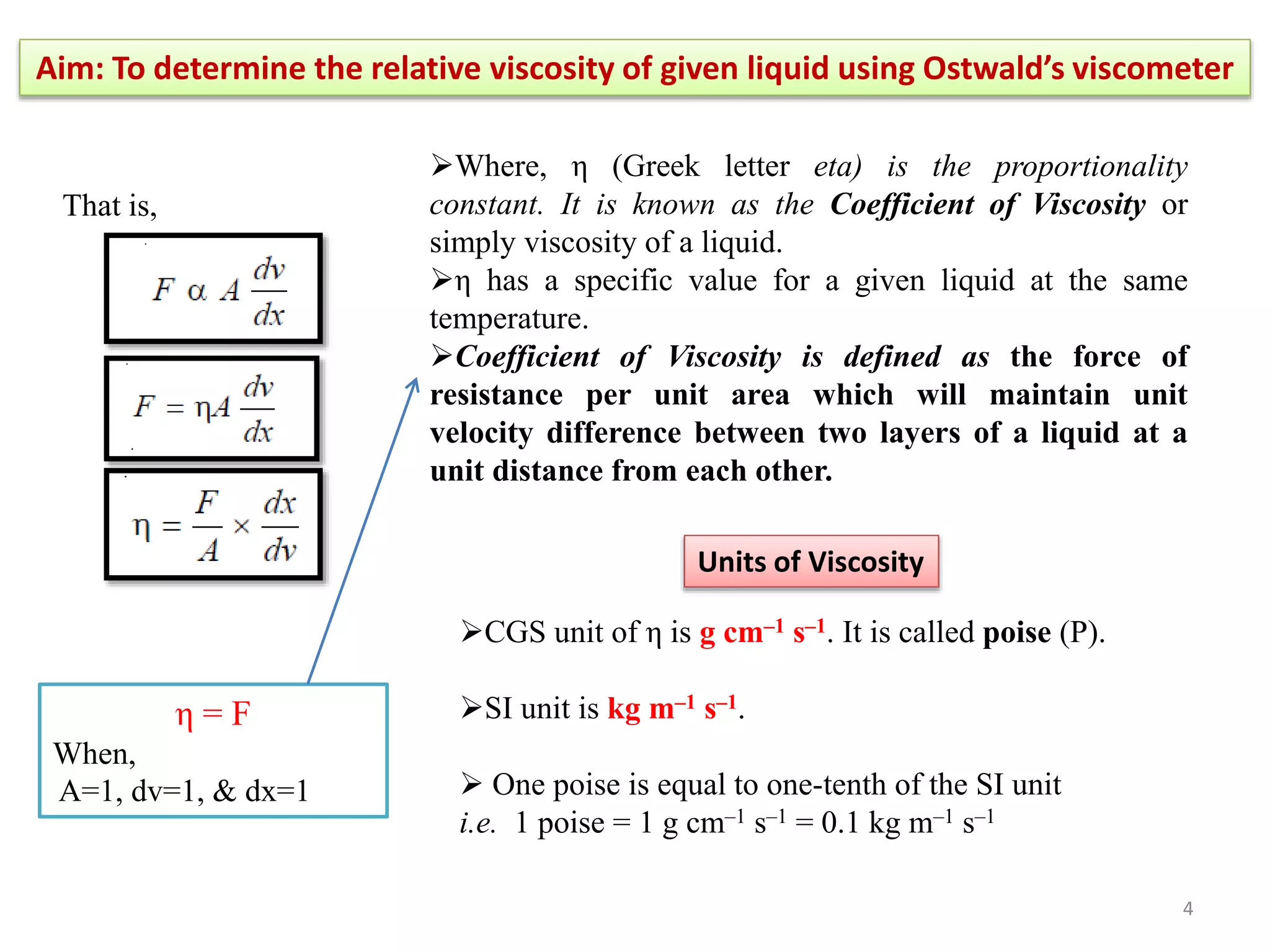 To determine the relative viscosity of given liquid using Ostwald’s viscometer | PPTX