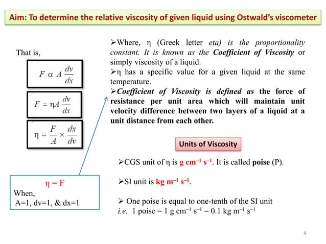 To determine the relative viscosity of given liquid using Ostwald’s viscometer | PPTX ...