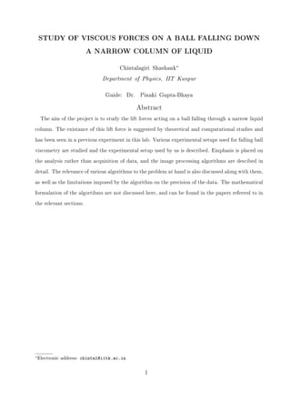 Notes on experimental methods for measure of viscosity on a falling ...