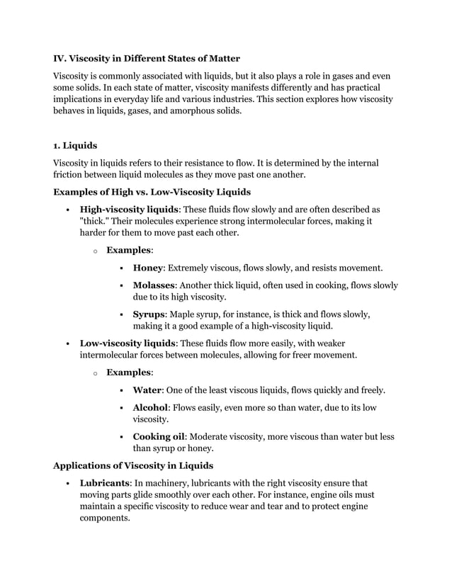 viscosity report and outline for fluid mechanics | PDF