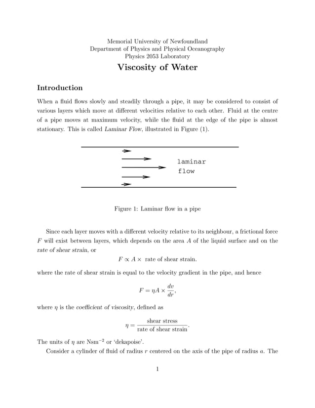 Viscosity of Water Lab | PDF