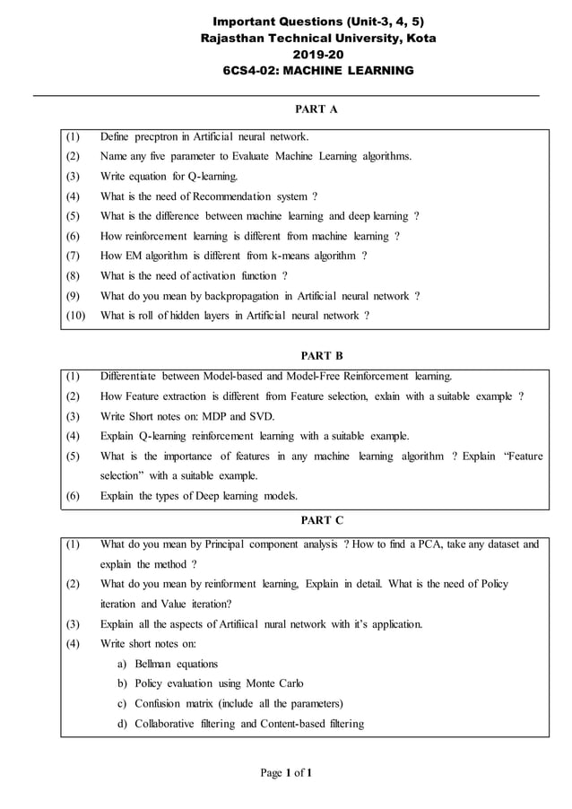 Important Questions (Unit-3, 4, 5) Rajasthan Technical University, Kota ...