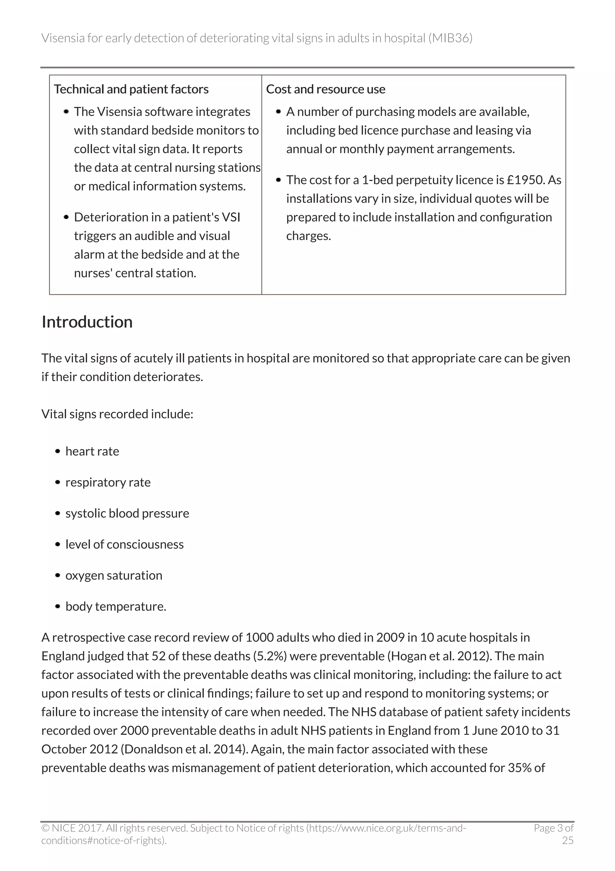 Visensia for early detection of deteriorating vital signs in adults in ...