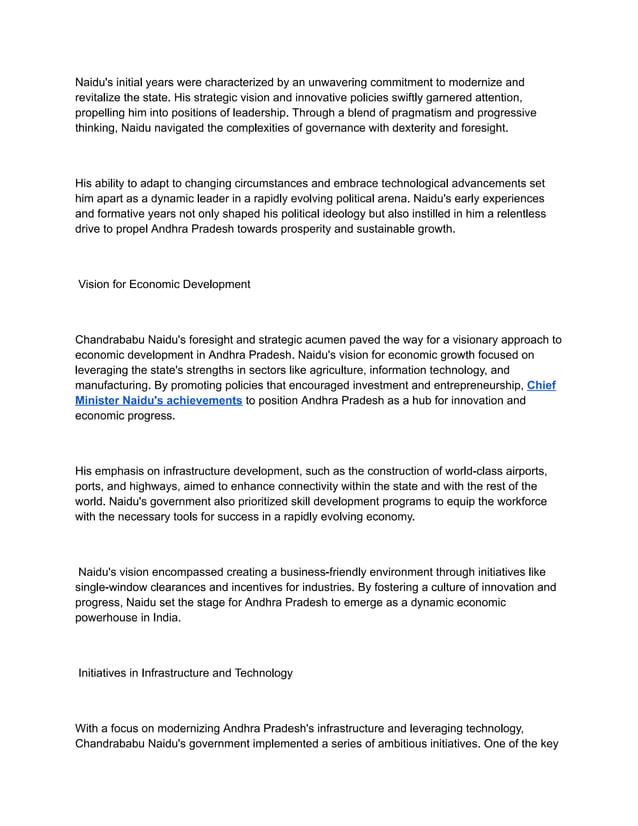 Transforming Andhra Pradesh: Chandrababu Naidu's Vision and Legacy | PDF