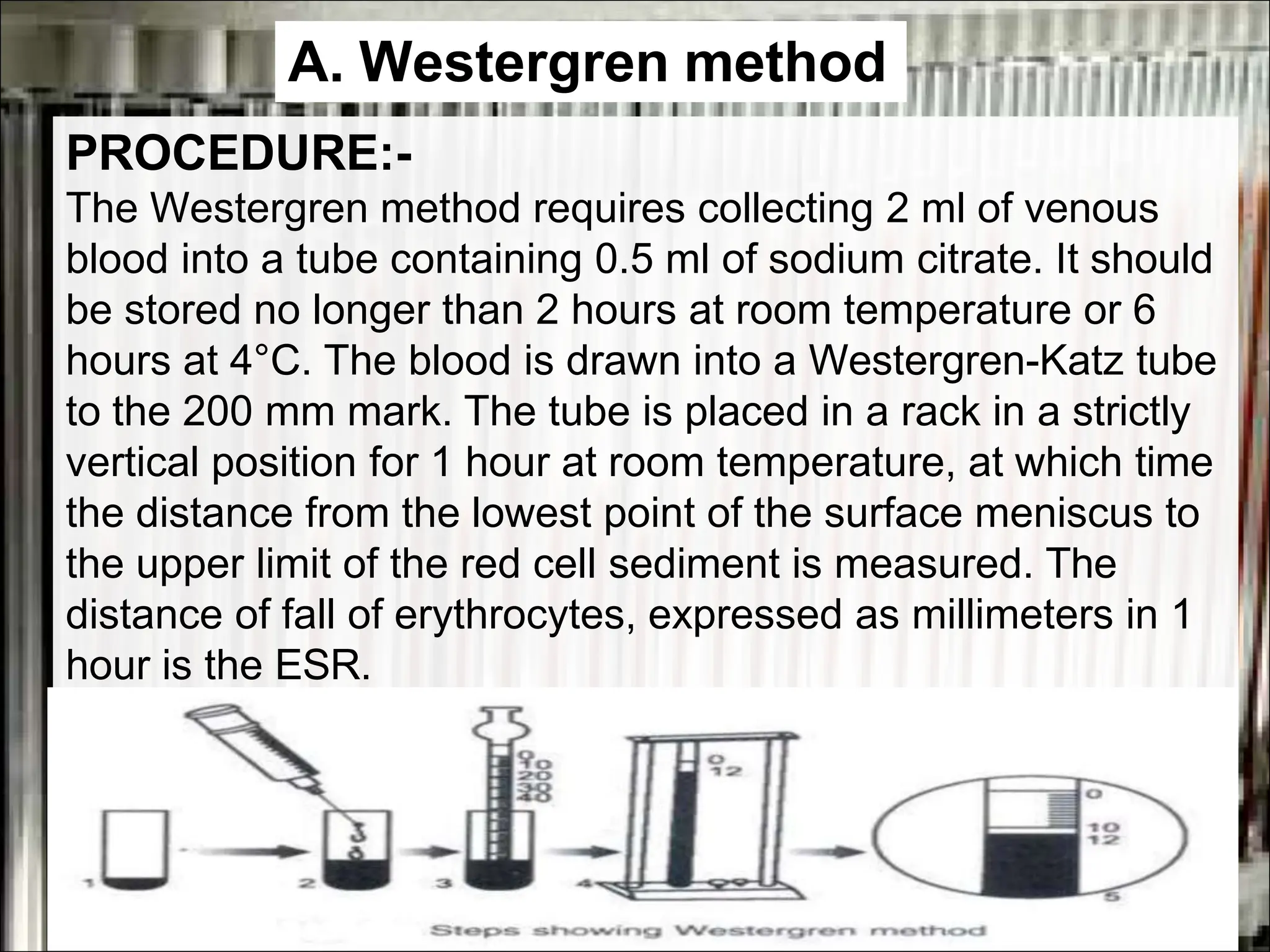 METHODS OF EVALUATION OF ESR AND ITS CLINICAL SIGNIFICANCE | PPTX