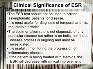 METHODS OF EVALUATION OF ESR AND ITS CLINICAL SIGNIFICANCE | PPTX