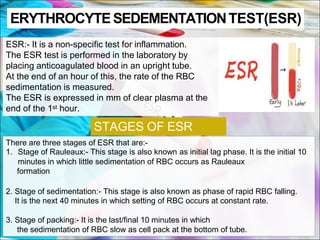 METHODS OF EVALUATION OF ESR AND ITS CLINICAL SIGNIFICANCE | PPTX