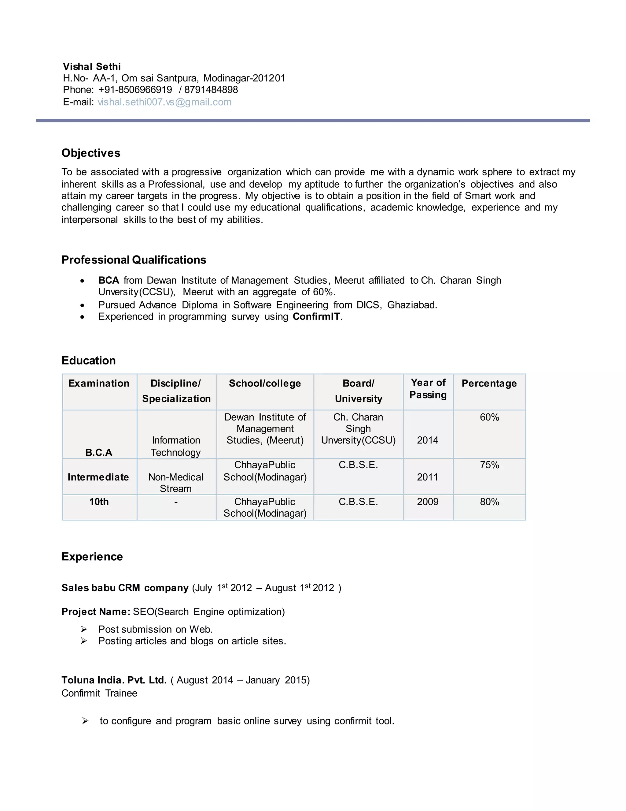 Vishal sethi cv | DOCX