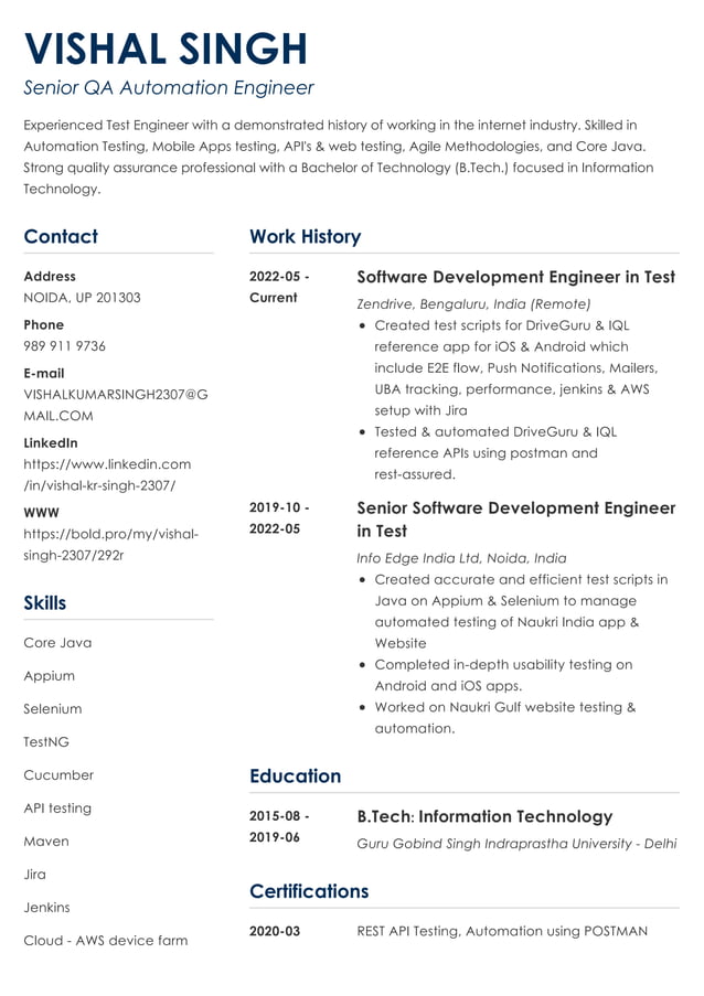 Vishal Singh's updated resume for reference | PDF