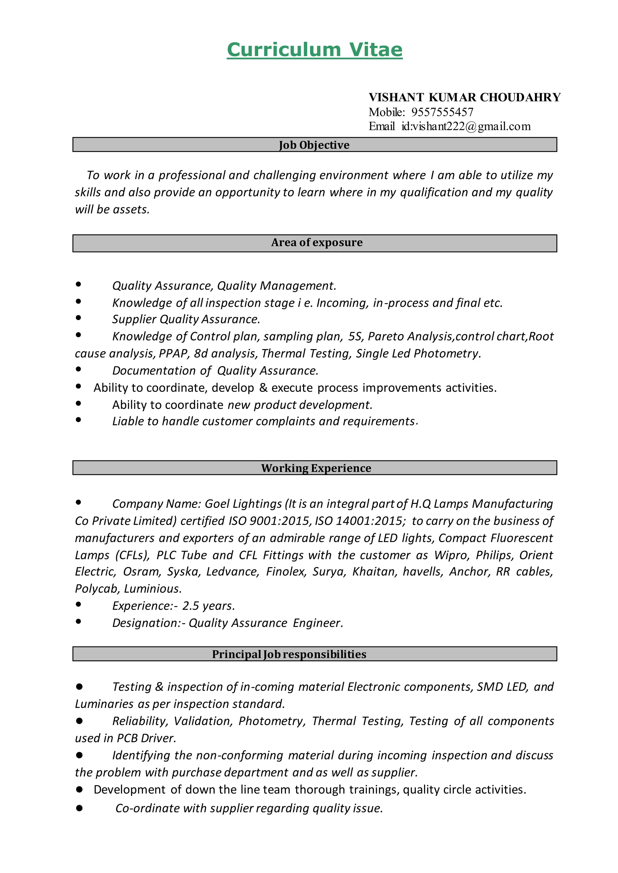 Vishant resume Quality | PDF