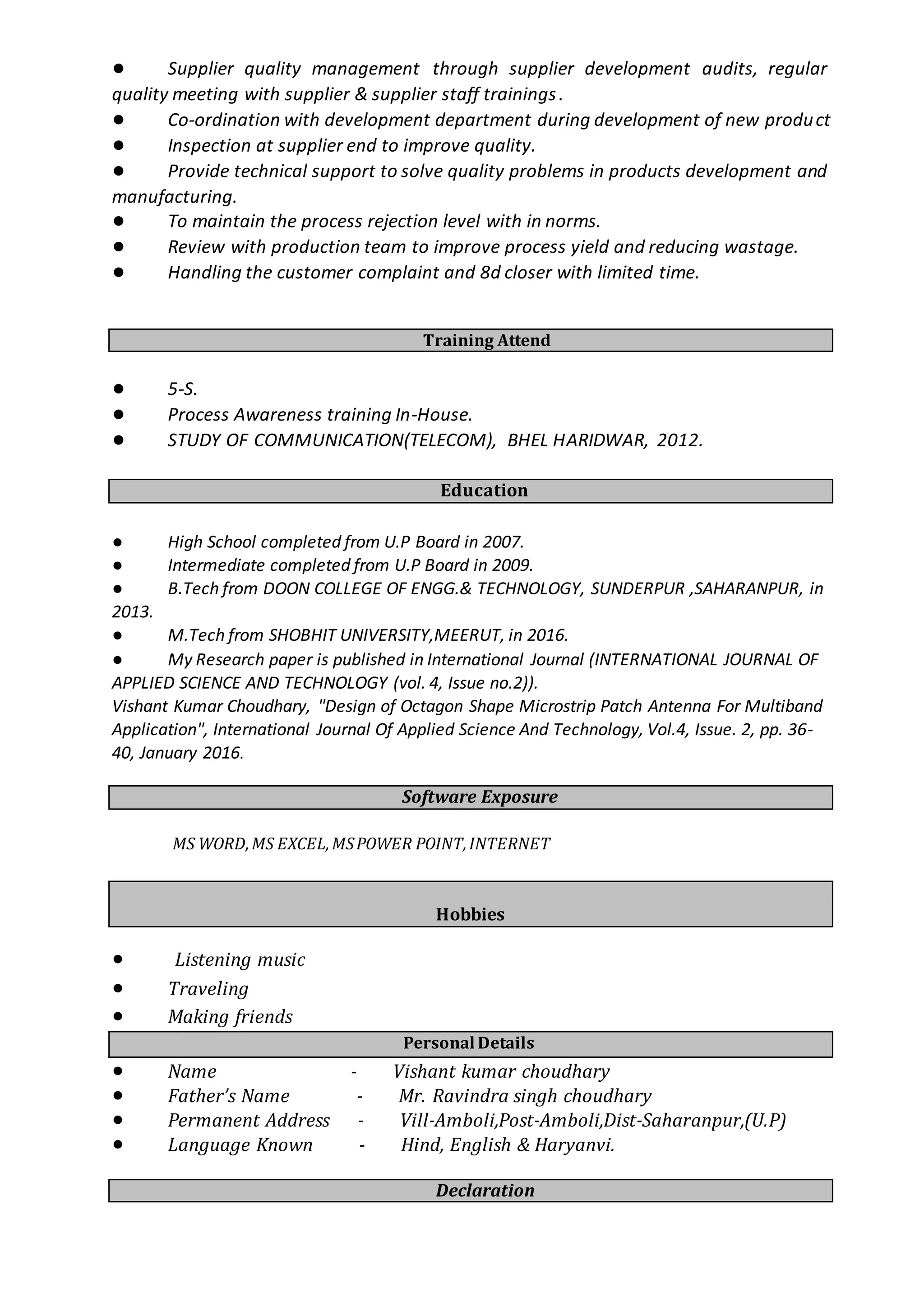 Vishant resume Quality | PDF
