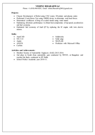 Vishnu Bharadwaj | DOCX | Automotive Industry | Industries