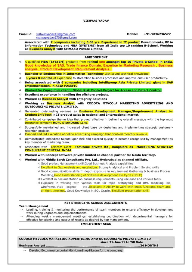 Vishvas resume business_analyst_7_year_exp | DOC | Business ...