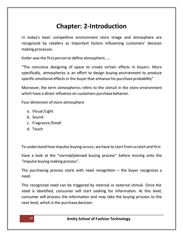“Impact of Store Atmospheric & Fixtures on Consumer Behavior” | PDF