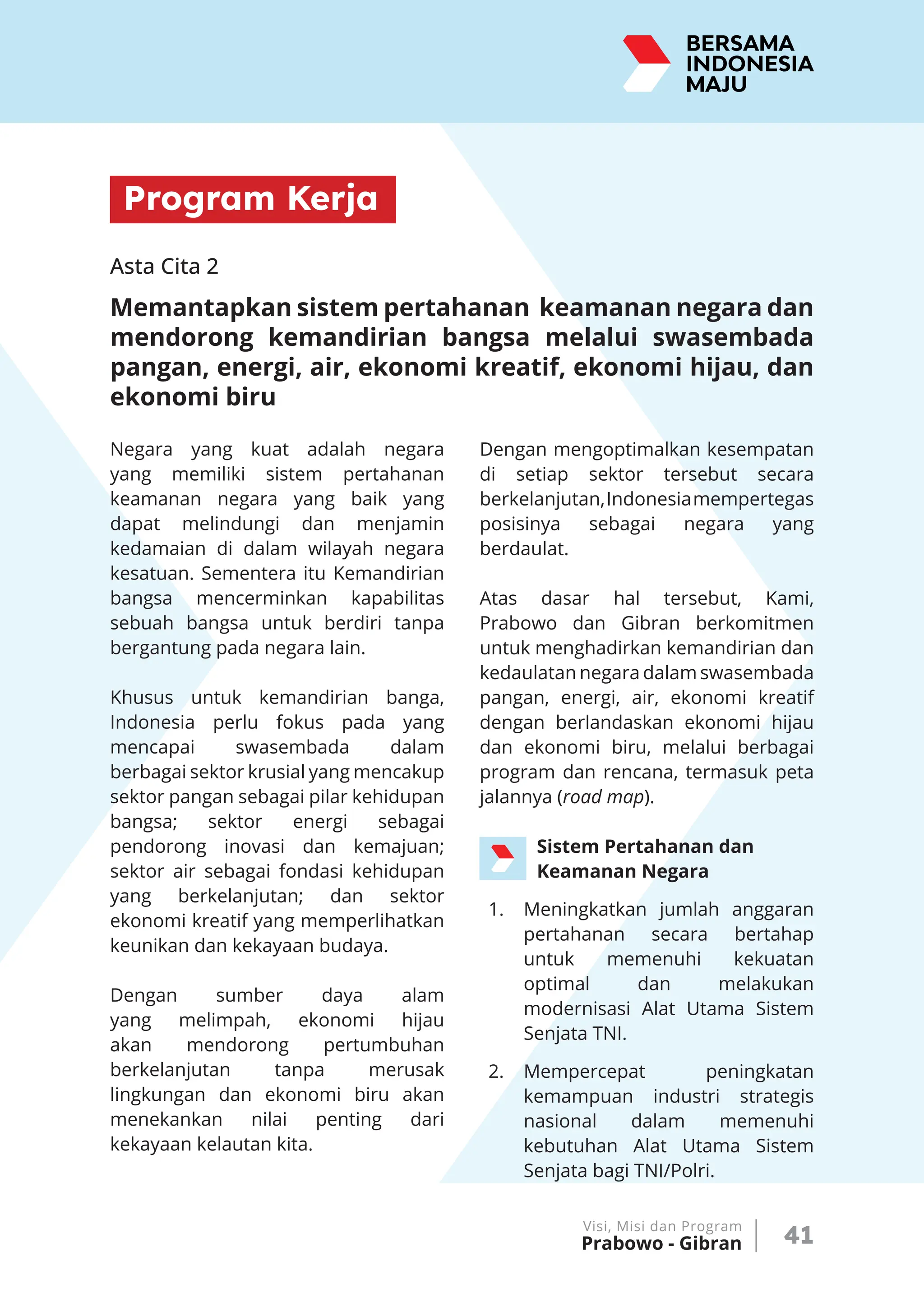 VISI MISI PASLON 02: PRABOWO SUBIANTO - GIBRAN | PDF