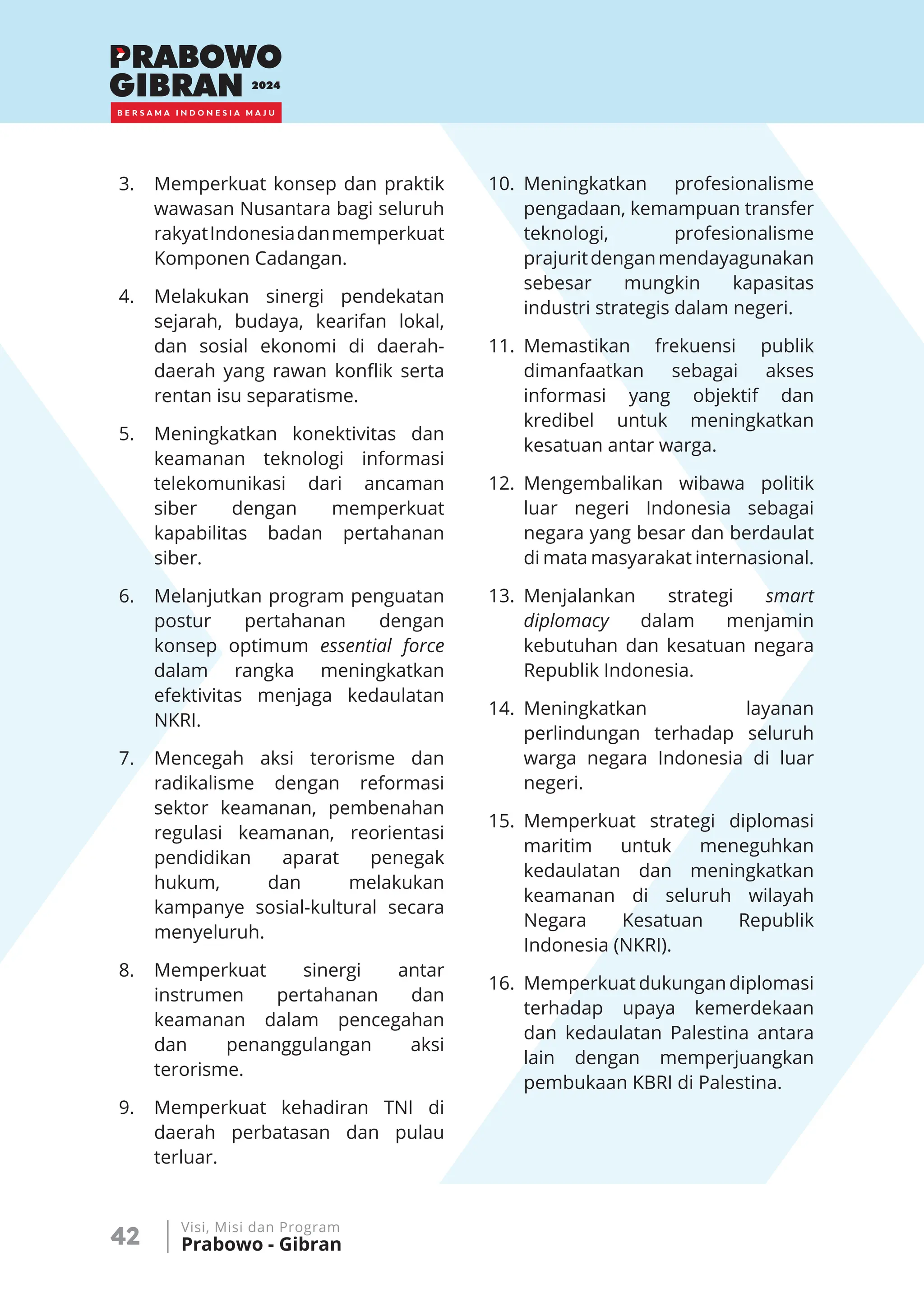 VISI MISI PASLON 02: PRABOWO SUBIANTO - GIBRAN | PDF