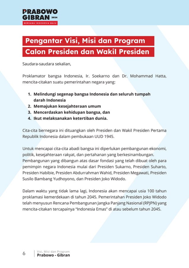 VISI MISI PASLON 02: PRABOWO SUBIANTO - GIBRAN | PDF