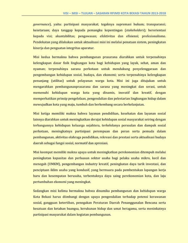 Rencana Pembangunan Jangka Menengah Daerah (RPJMD) Kota Bekasi 2013 ...