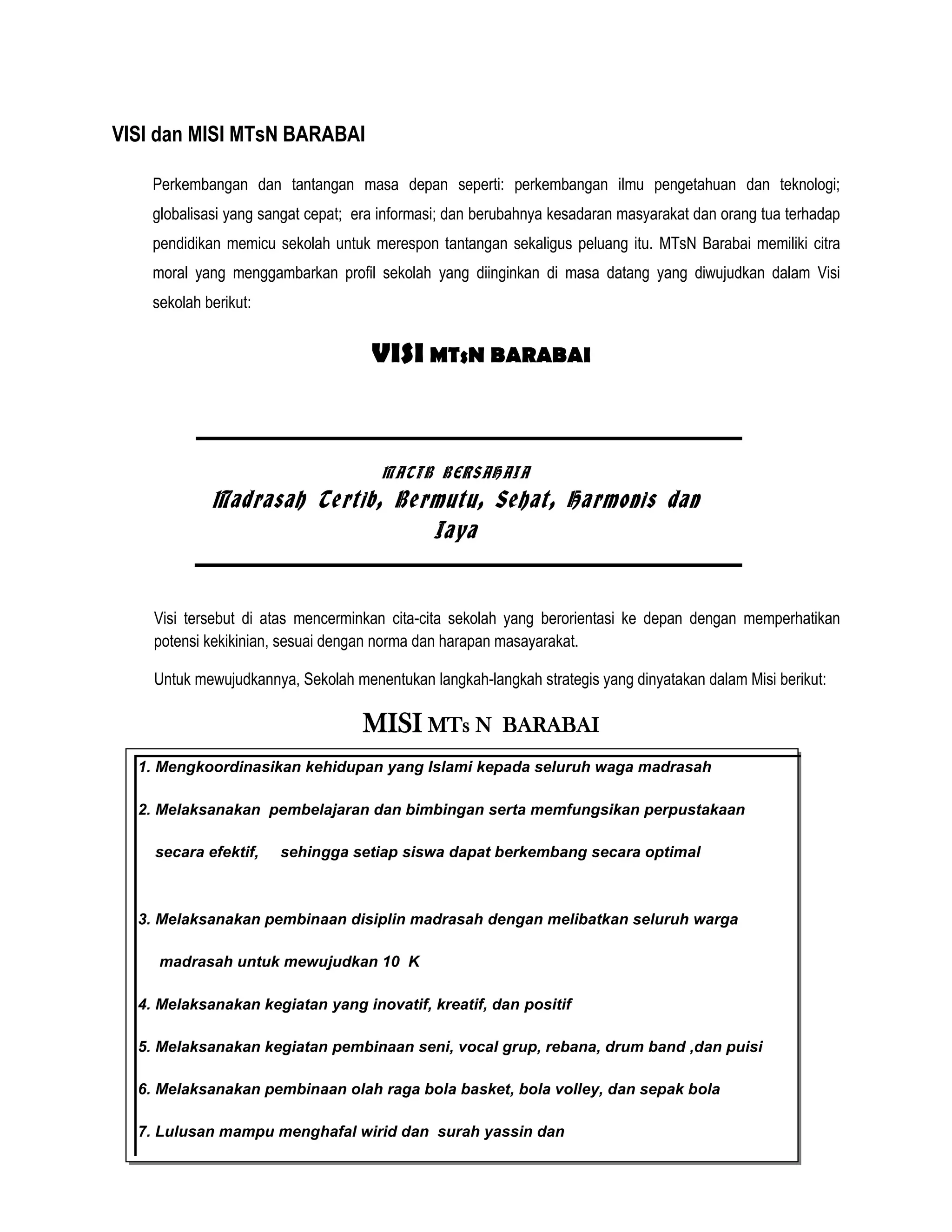 VISI DAN MISI MTsN BARABAI | DOCX
