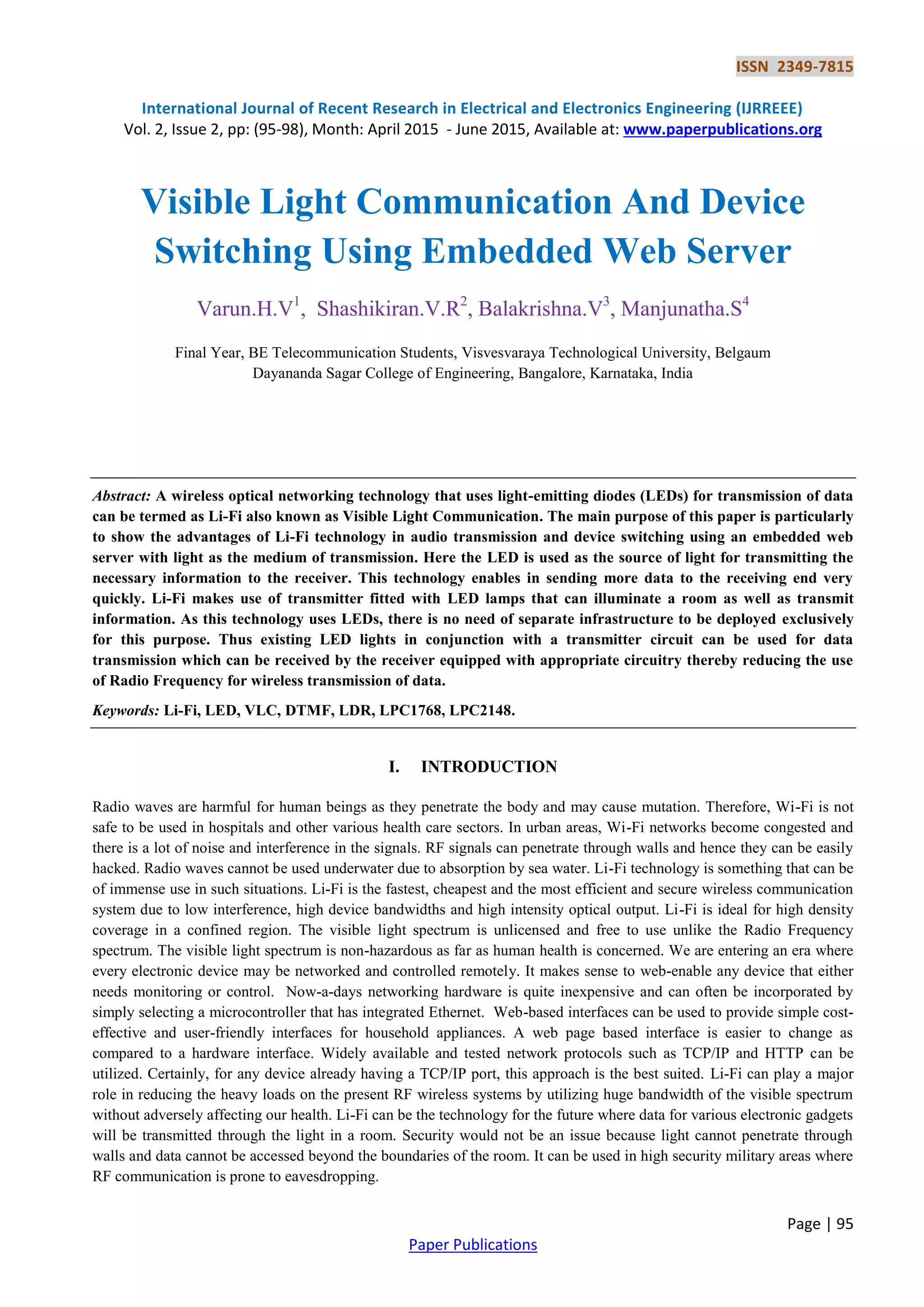 Visible Light Communication and Device Switching Using Embedded Web Server | PDF