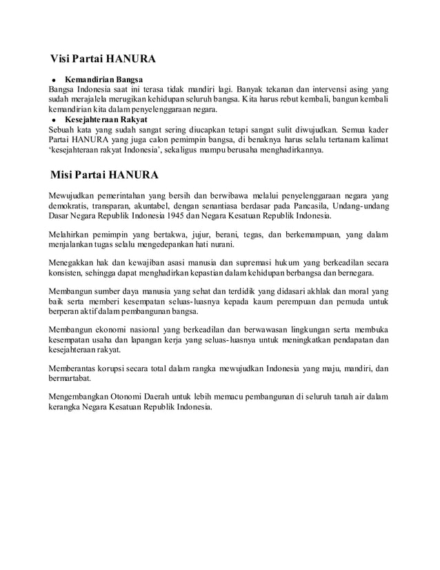 Visi dan misi hanura | PDF