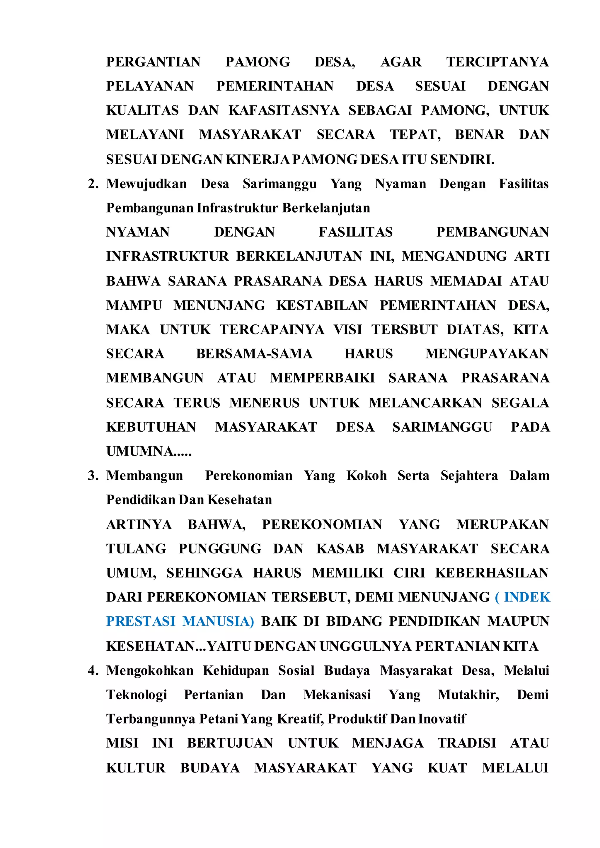 Contoh Visi, misi calon Kepala Desa | DOCX