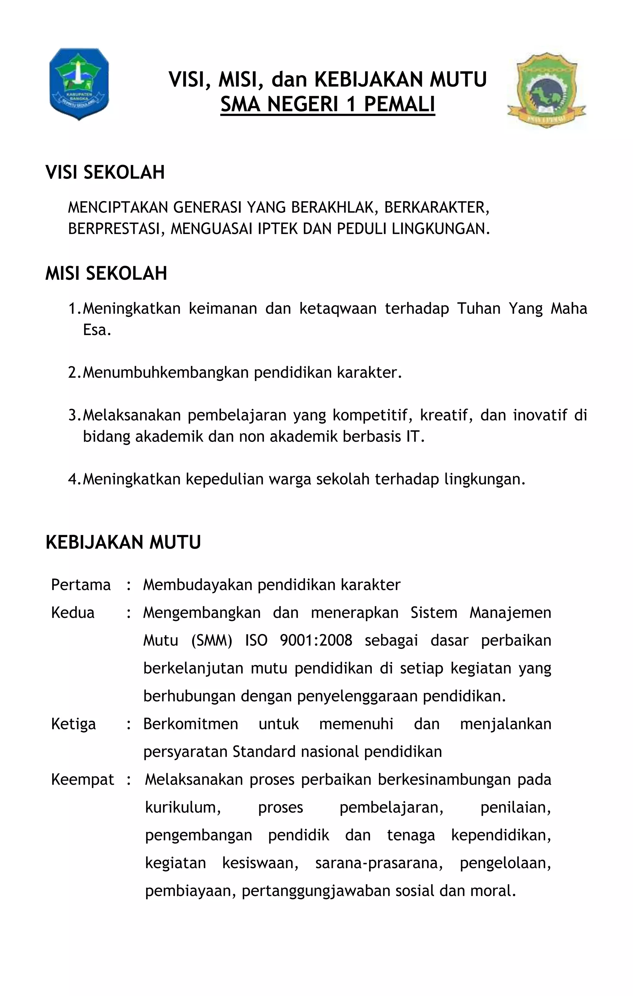 Visi misi dan pedoman mutu | PDF