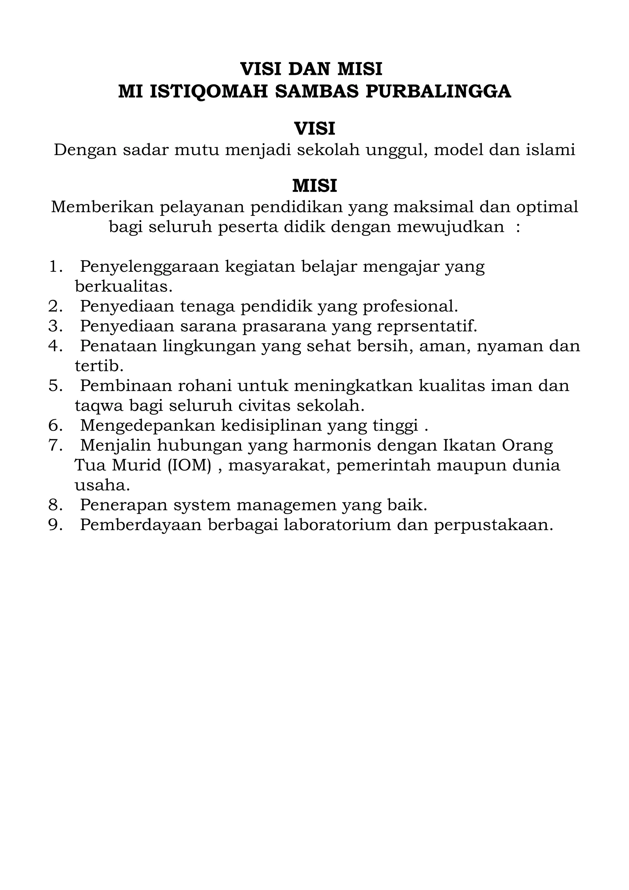 Visi misi miis | DOC